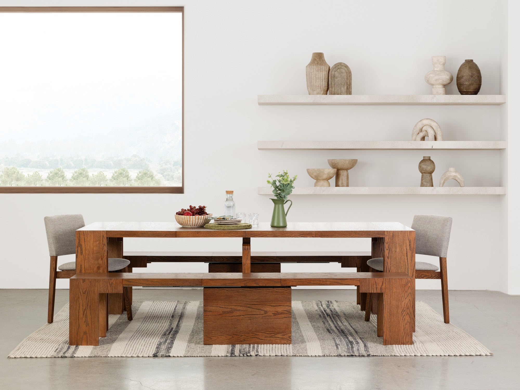 Extendable Dining Table Set with 2 Benches | Transformer Table