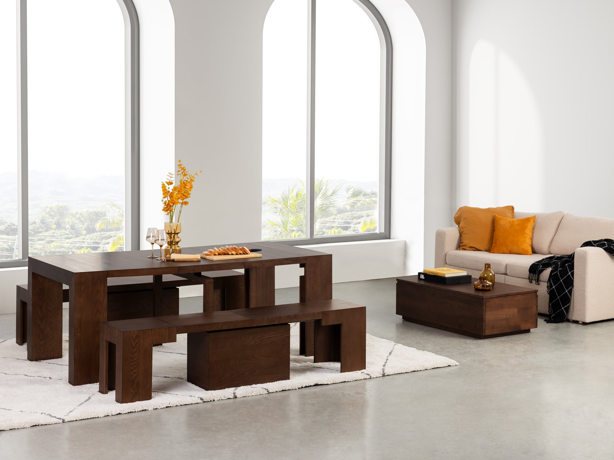 Extendable Dining Table Set with 2 Benches | Transformer Table