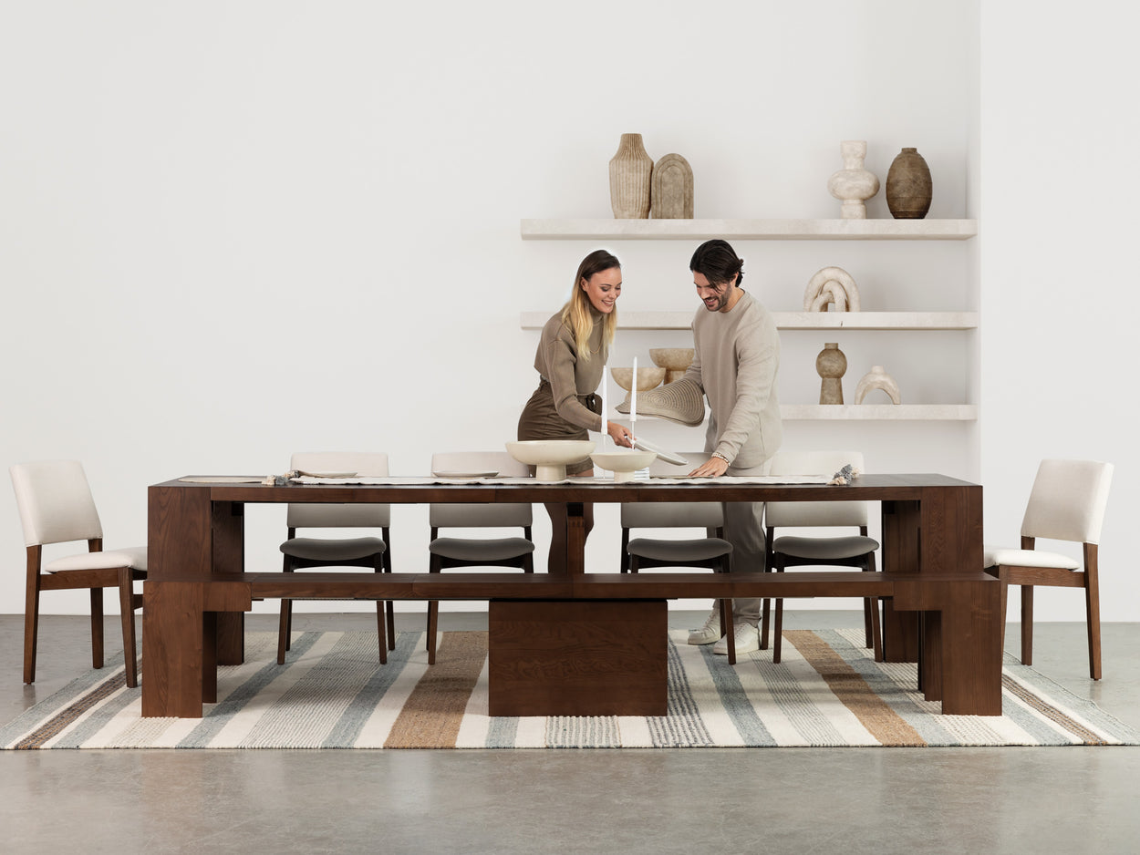 Extendable Dining Table Set with Bench and Chairs | Transformer Table