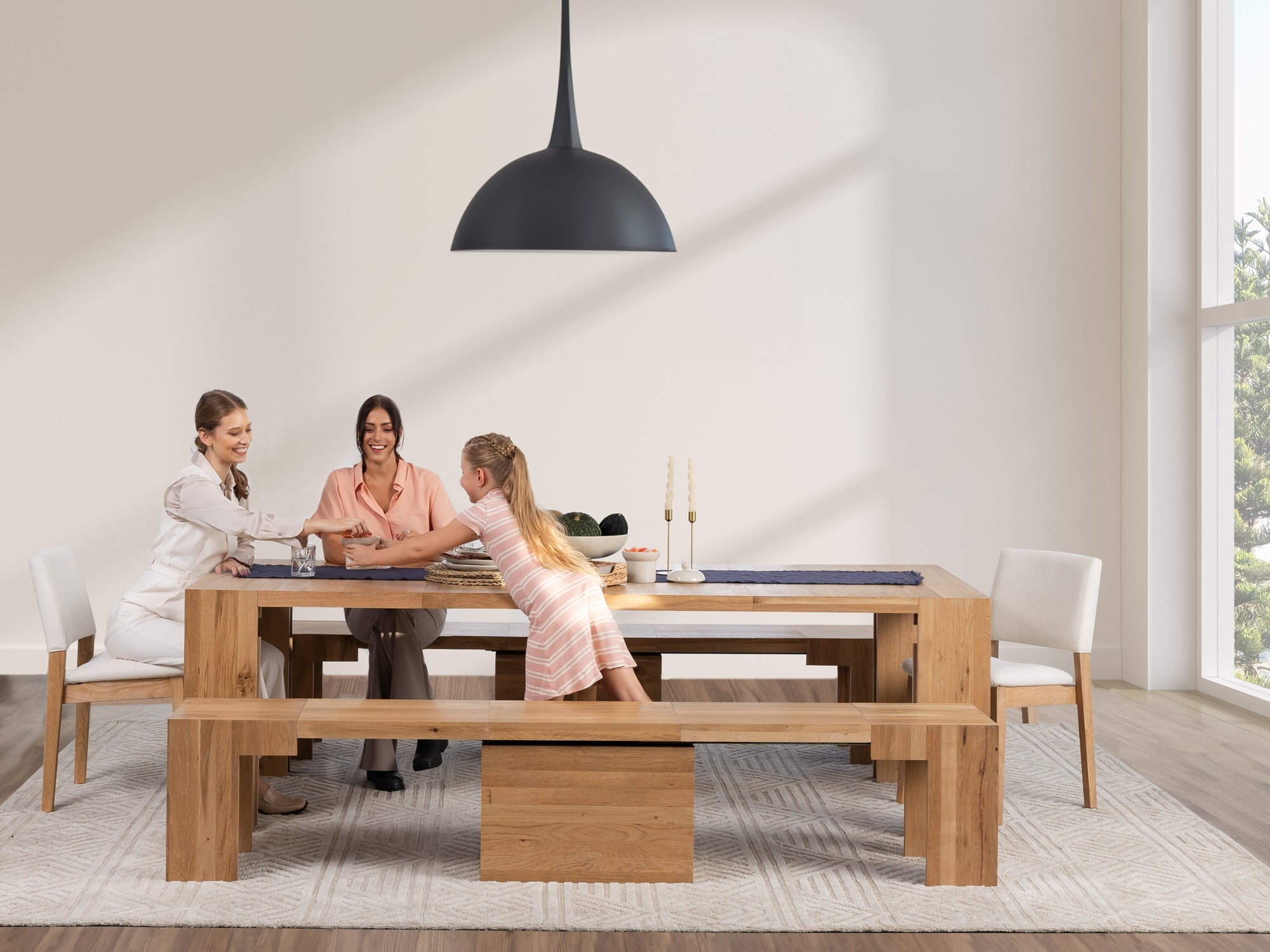 Extendable Dining Table Set with 2 Benches | Transformer Table