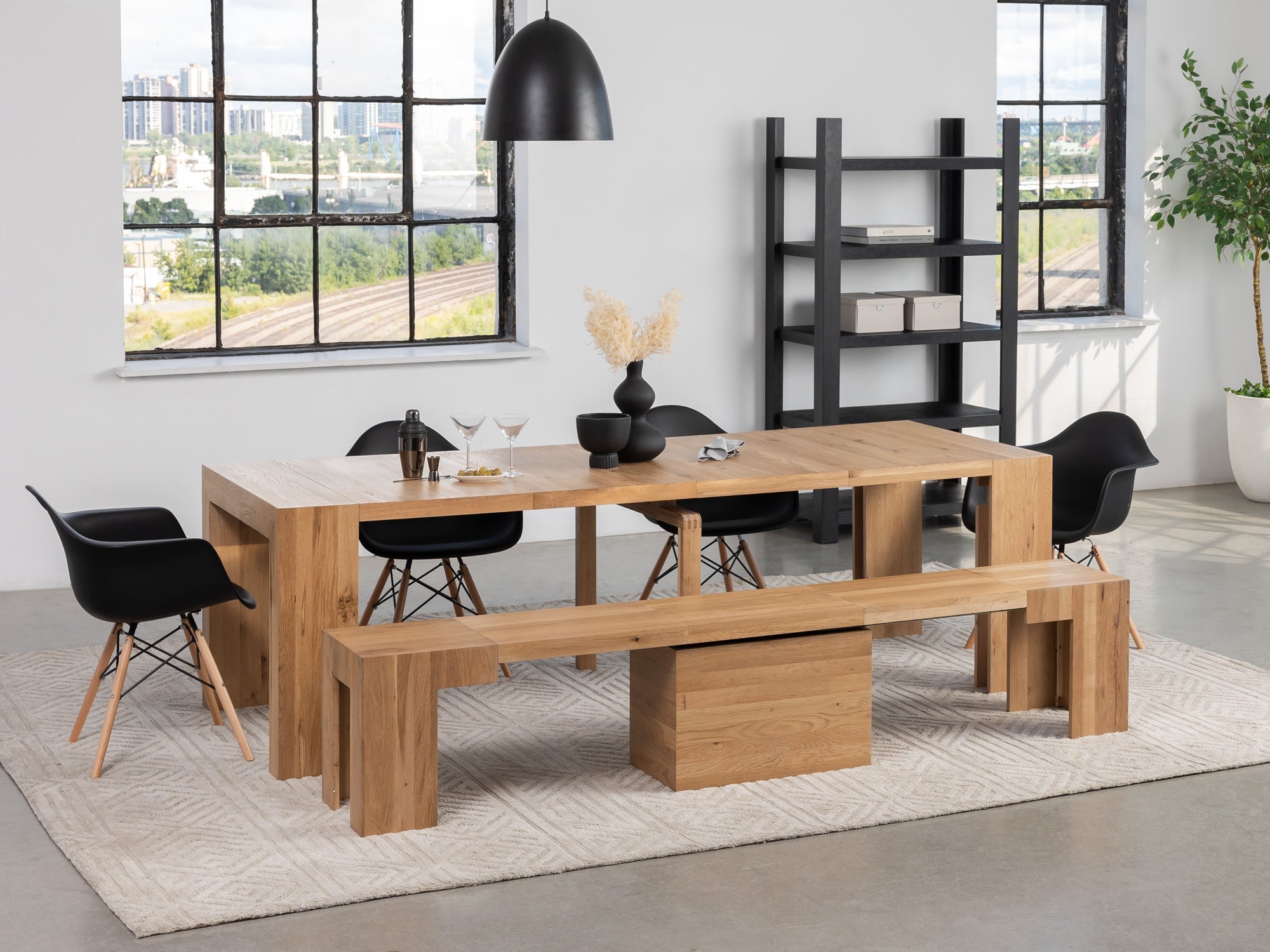The Practical Extendable Dining Table Set Wooden Scandinavian Oak Transformer Table